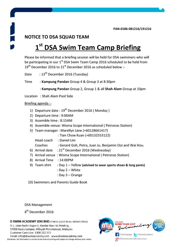 swim-camp-briefing-notice | DSA Swim Team | D Swim Academy