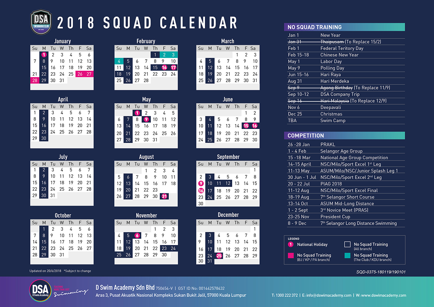 Squad-Calendar-2018 | DSA Swim Team | DSA