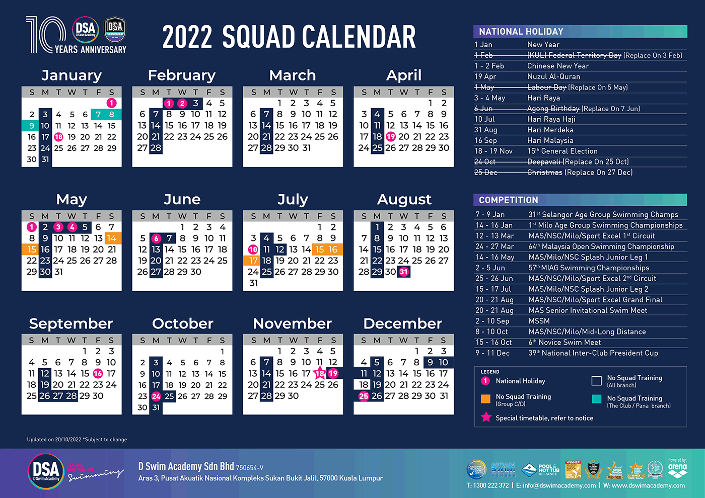 2022_Squad-Calendar | DSA Swim Team | D Swim Academy